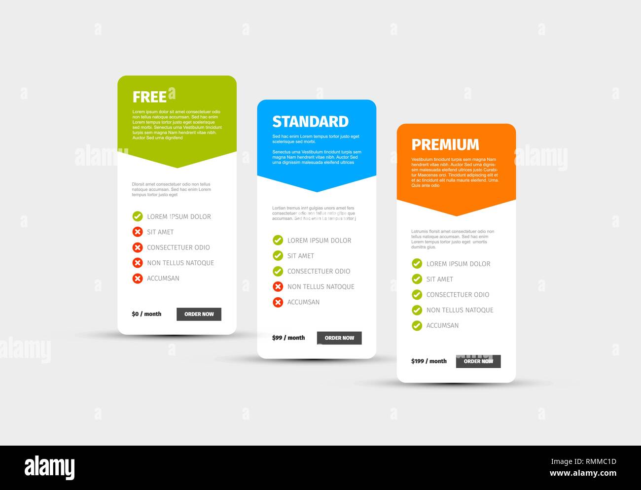 Product / service price comparison cards with description Stock Vector ...