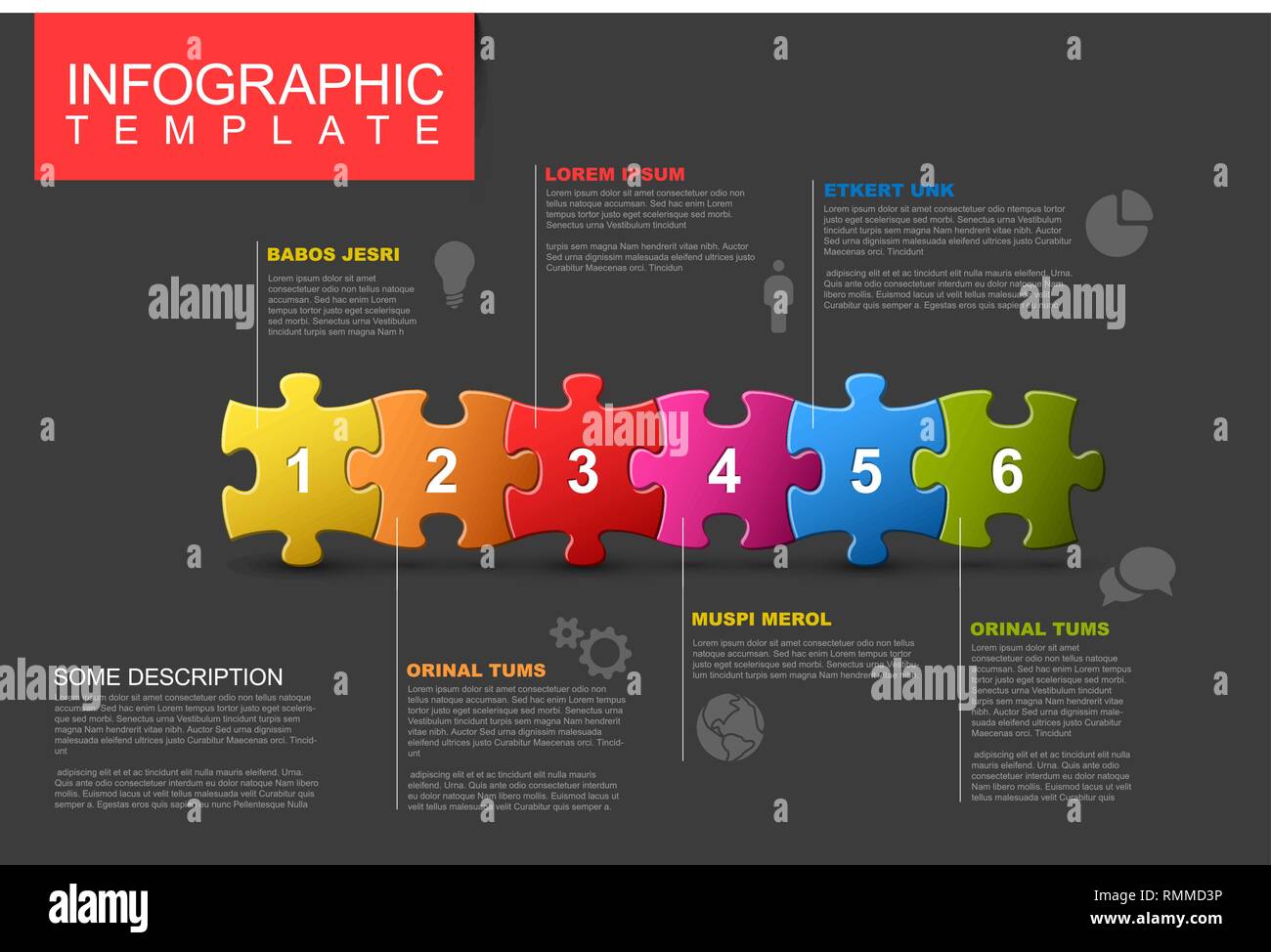 Vector puzzle Infographic report template made from colorful jigsaw ...