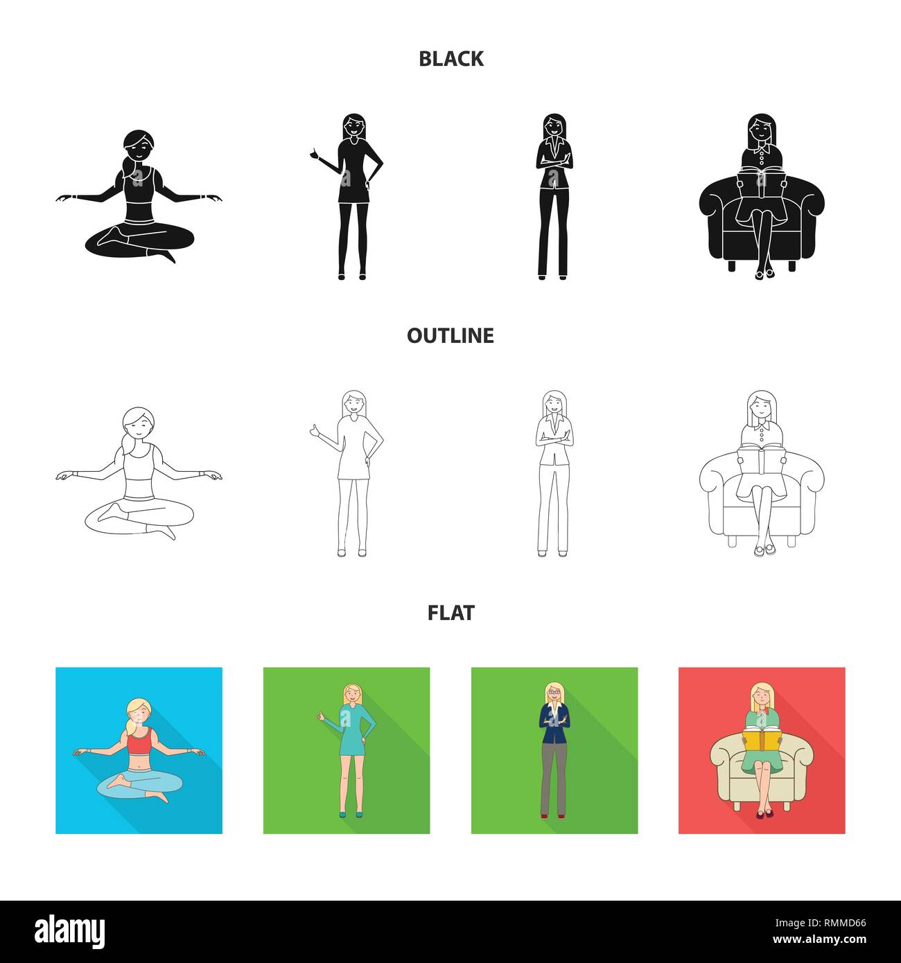 Vector design of posture and mood icon. Set of posture and female ...