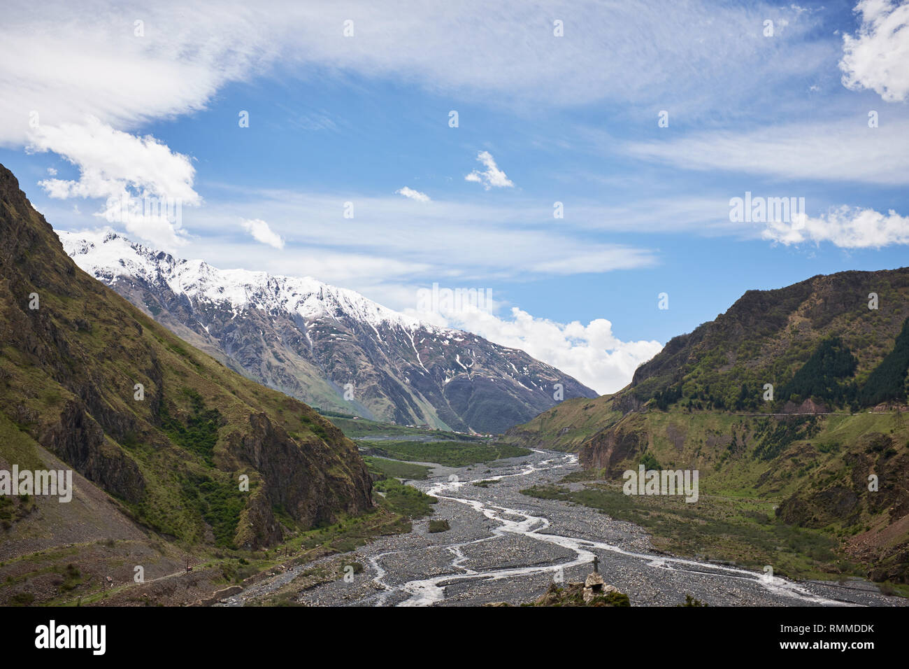 Landscape of a valley of a mountain valley, mountains background ...