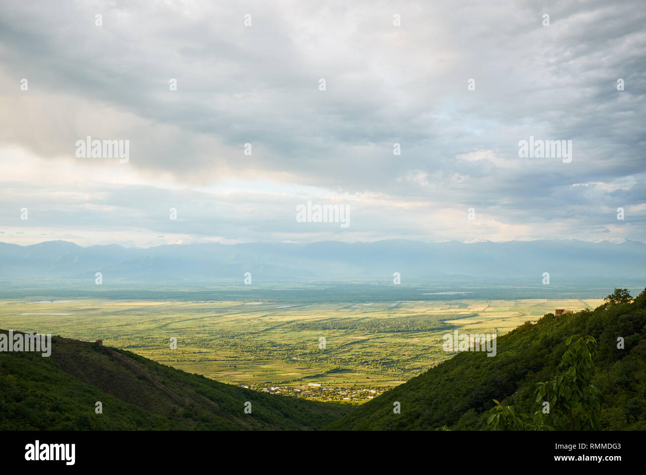 Bird eye on view on Alazani valley, clouds in the sky Stock Photo - Alamy