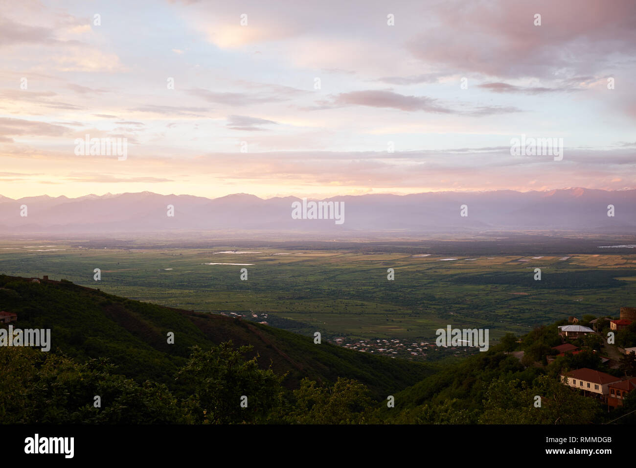 Bird eye on view on Alazani valley, clouds in the sky Stock Photo - Alamy