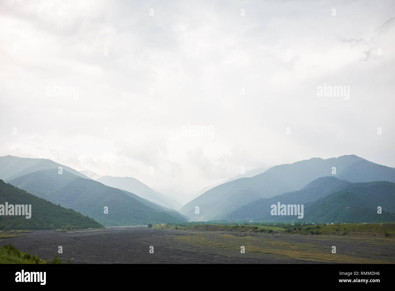 Landscape of a valley of a mountain valley, mountains background ...