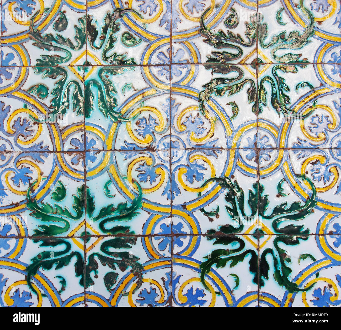 Detail of the traditional tiles from facade of old house. Decorative ...