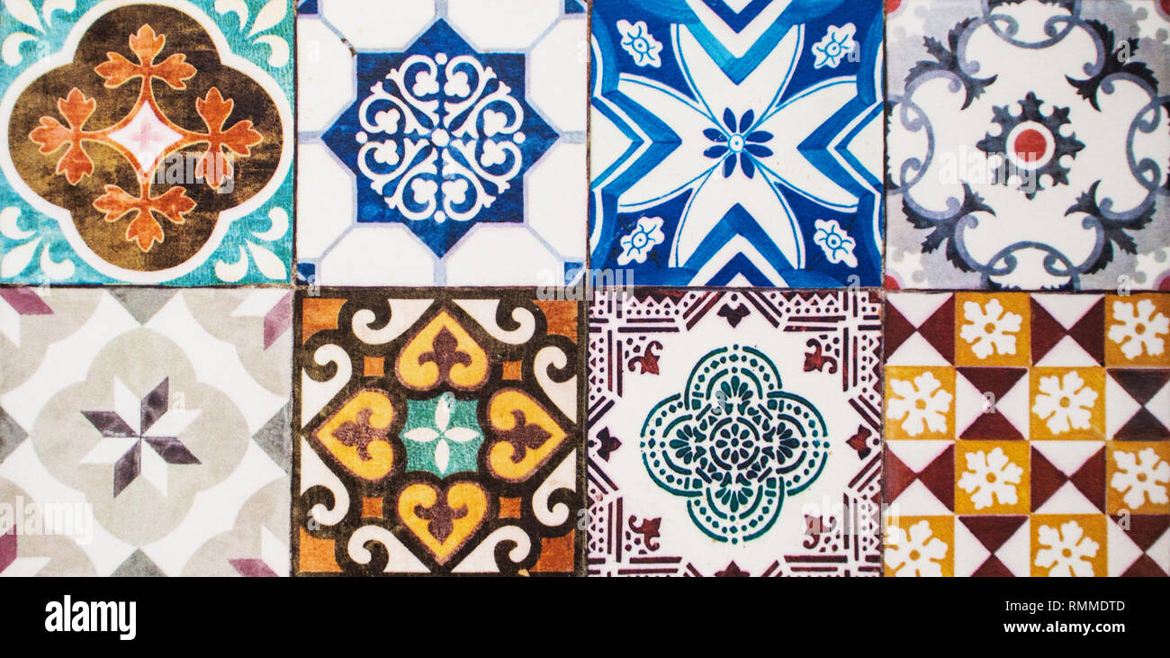 Detail of the traditional tiles from facade of old house. Decorative ...