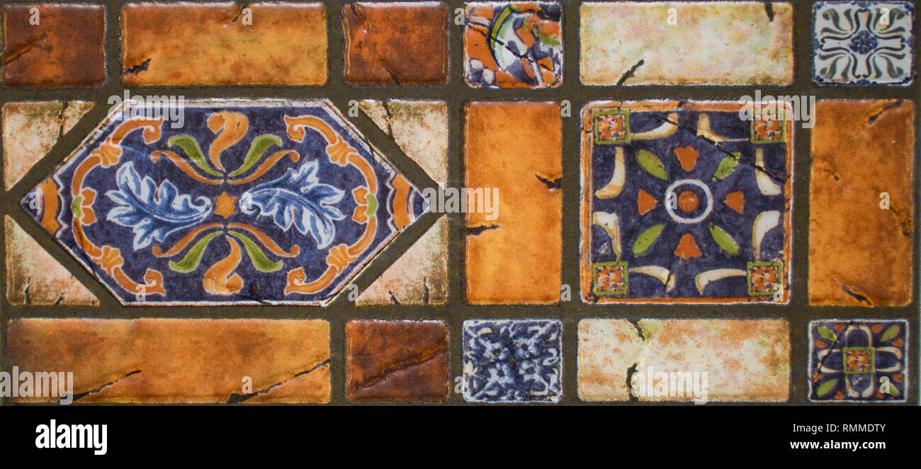 Detail of the traditional tiles from facade of old house. Decorative ...