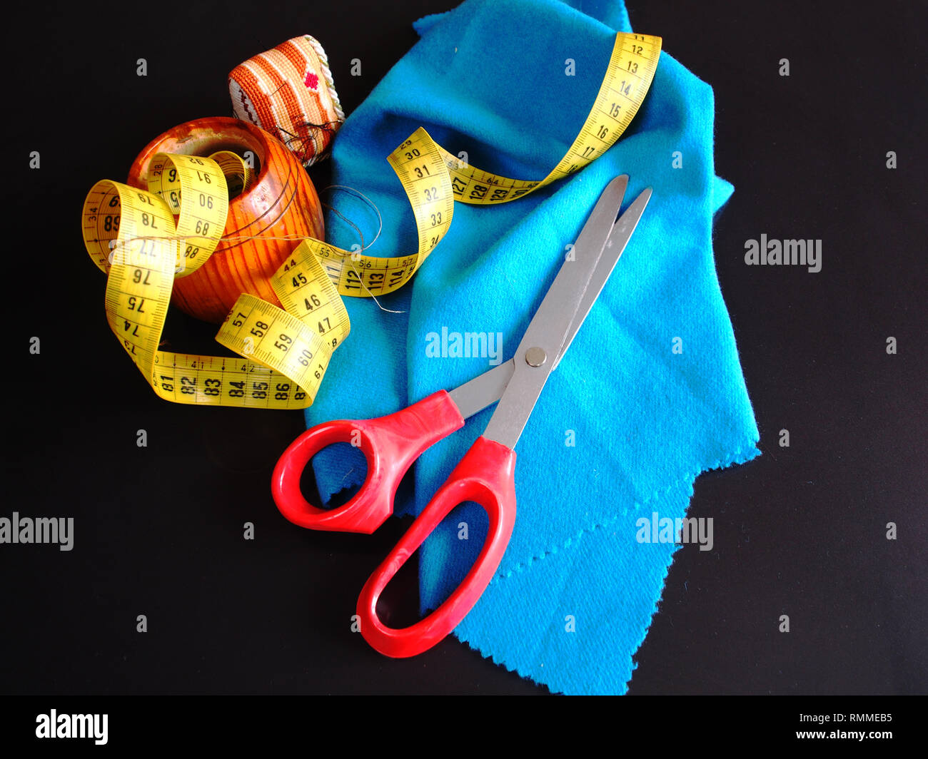 Accessories seamstress. Scissors, measuring tape, box, needle case ...