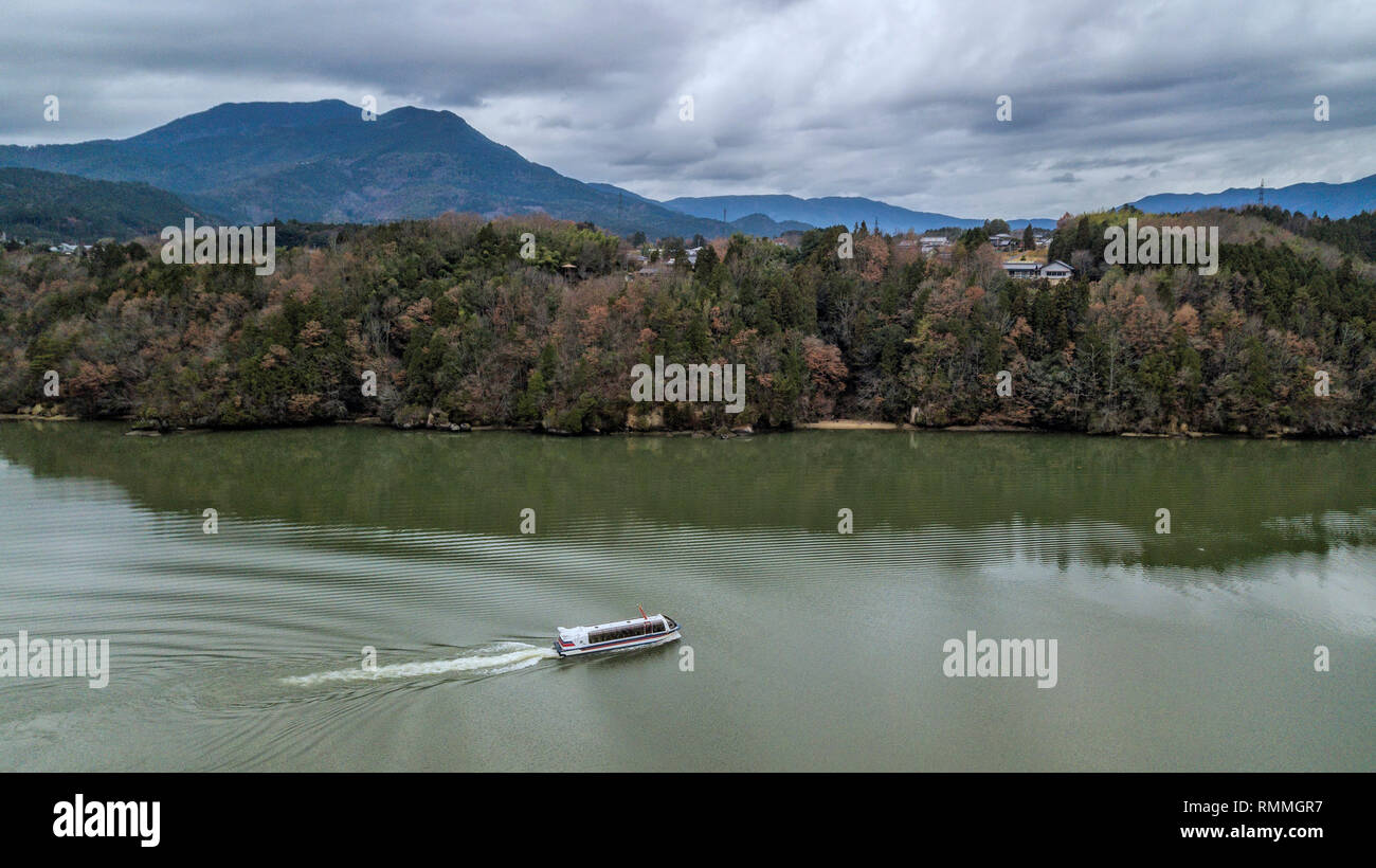 Boat sailing on Kiso river, Ena valley, Gifu, Chubu, Honshu, Japan ...