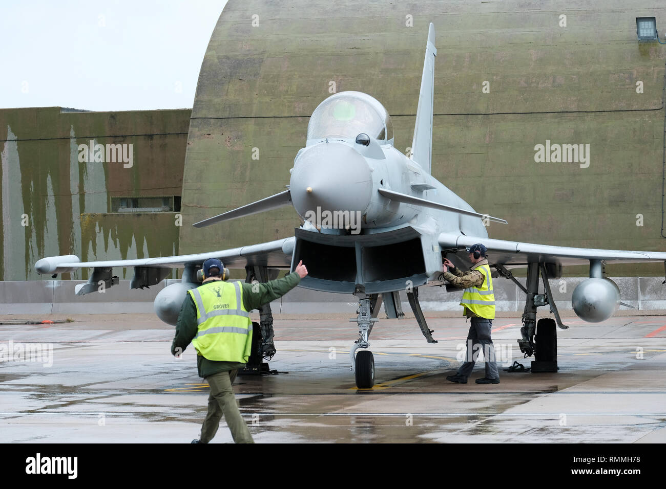 Ground crew signalling an RAF Tornado jet fighter that all equipment is ...