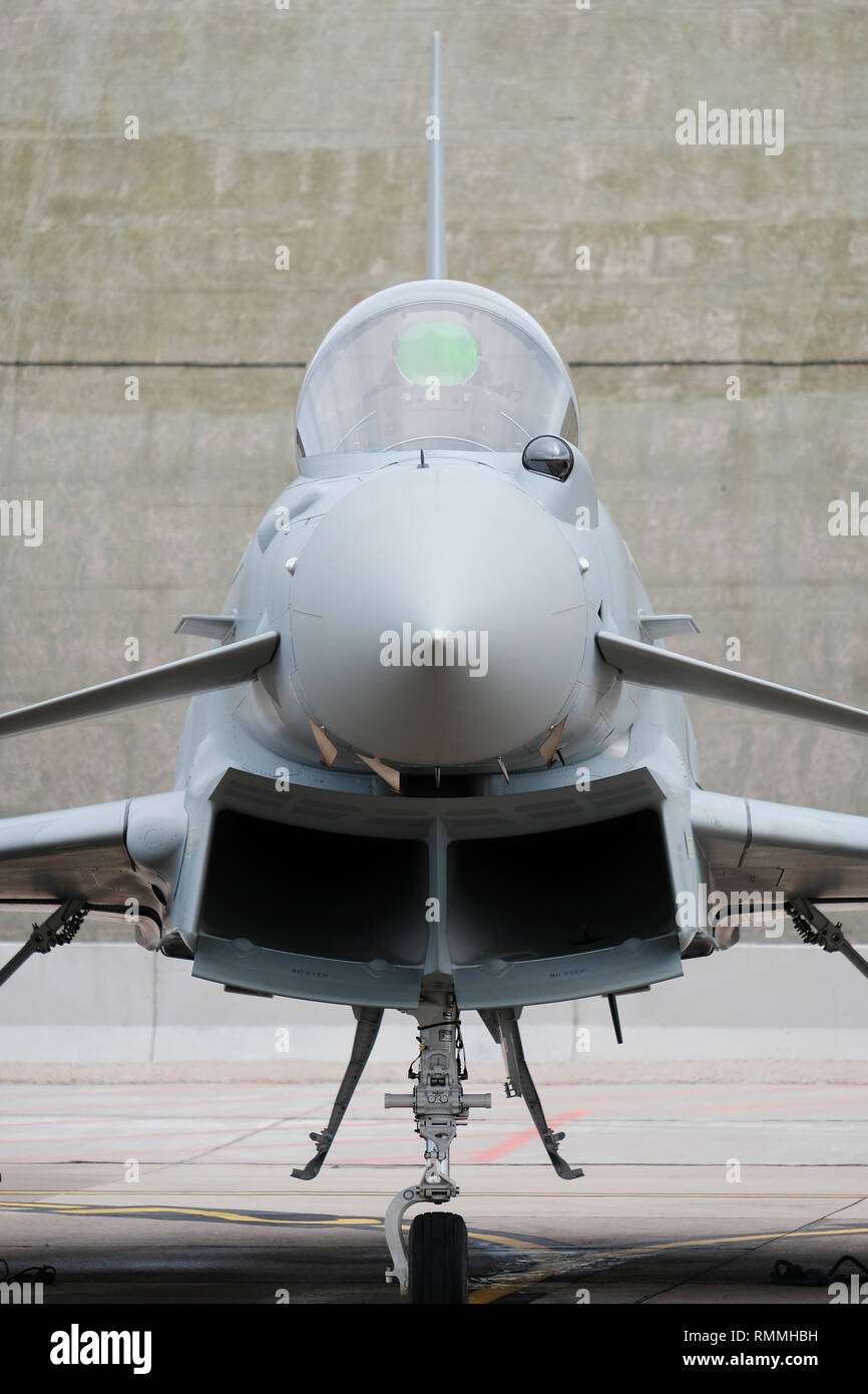 Front view of an RAF Tornado jet fighter at RAF Lossiemouth base, Moray ...