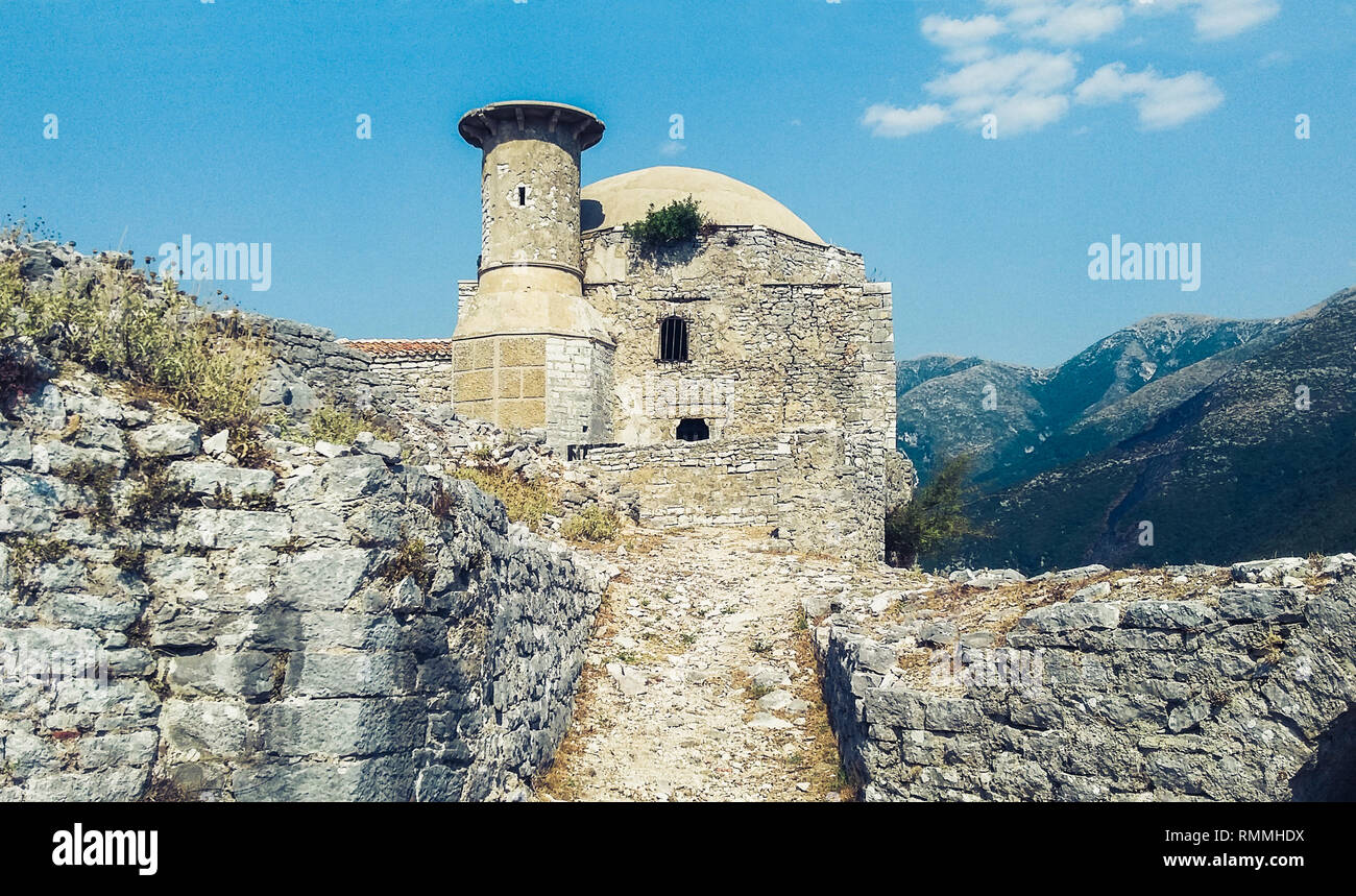 Ruins of an ancient fortress in the mountains near Borsh, Albania Stock ...