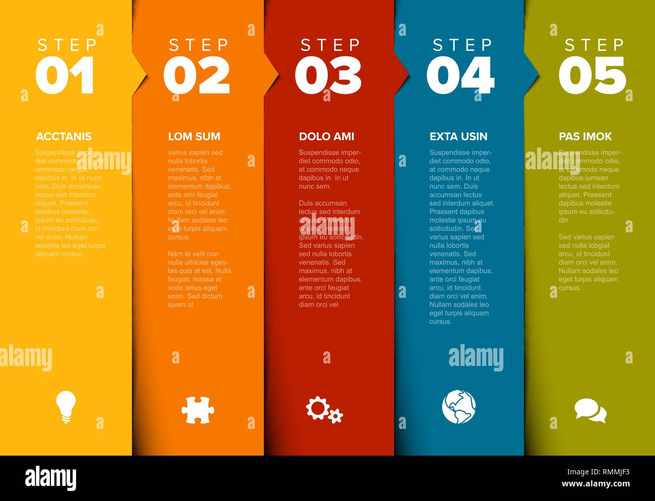 One two three four five - vector progress block steps template with ...