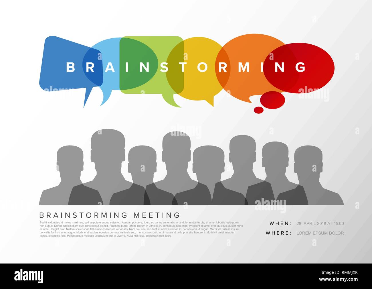 Brainstorming meeting template with speech bubbles and people ...