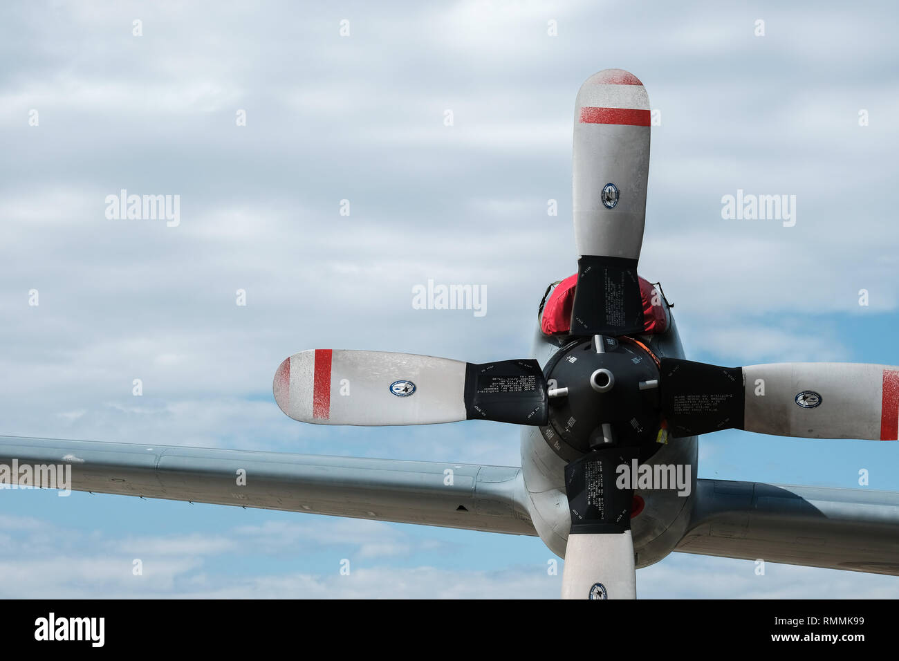 The motionless propeller of a Boeing P-8 Poseidon military aircraft at ...