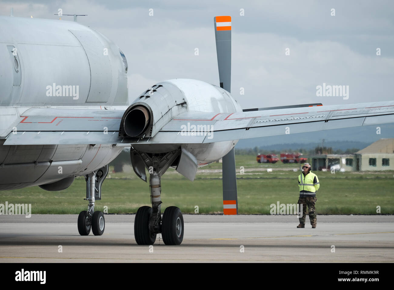 Right hand side wing and motionless propeller of a Boeing P-8 Poseidon ...