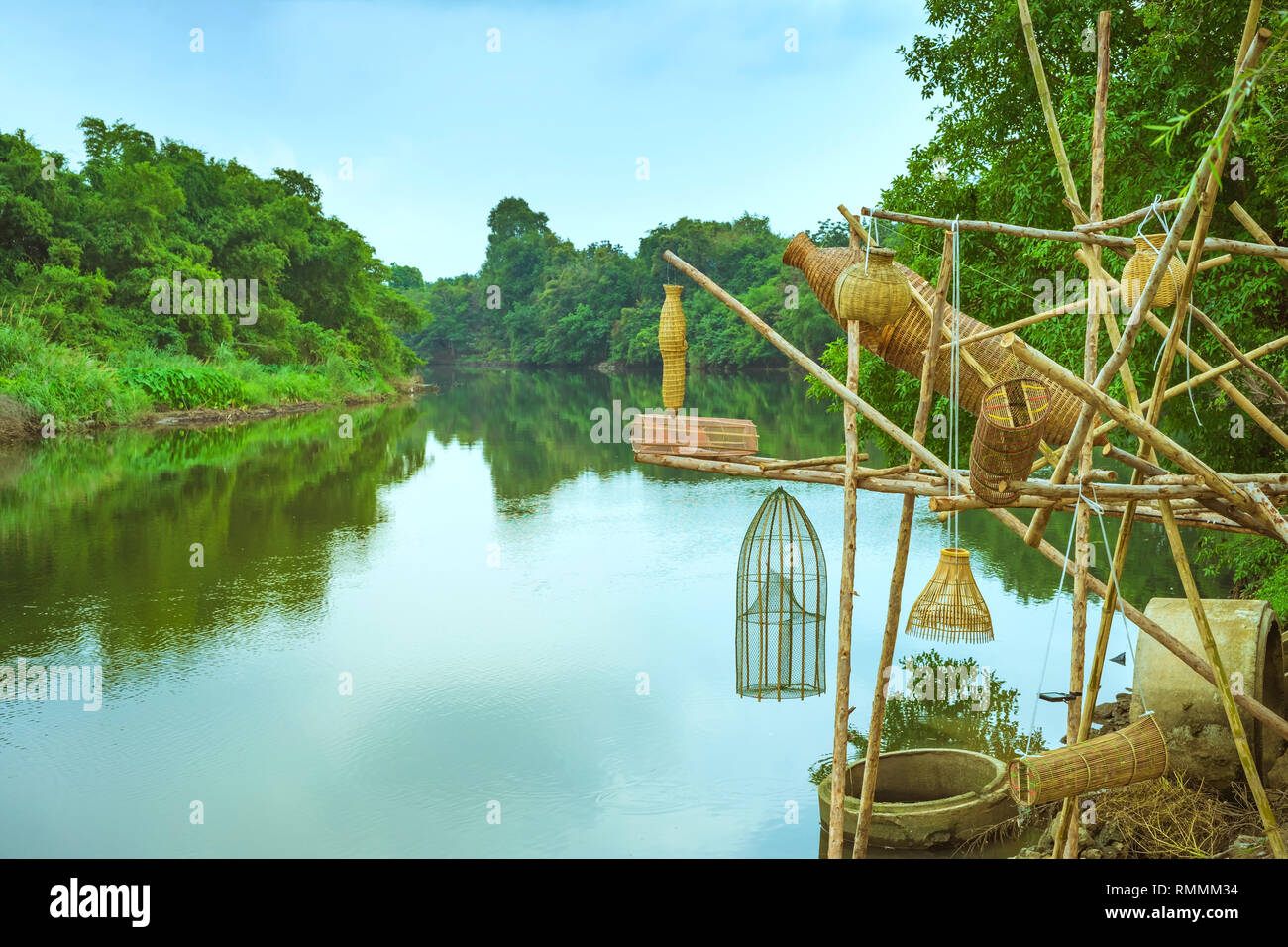 Ancient bamboo fish trap equipment of countryside, Thailand Stock Photo ...
