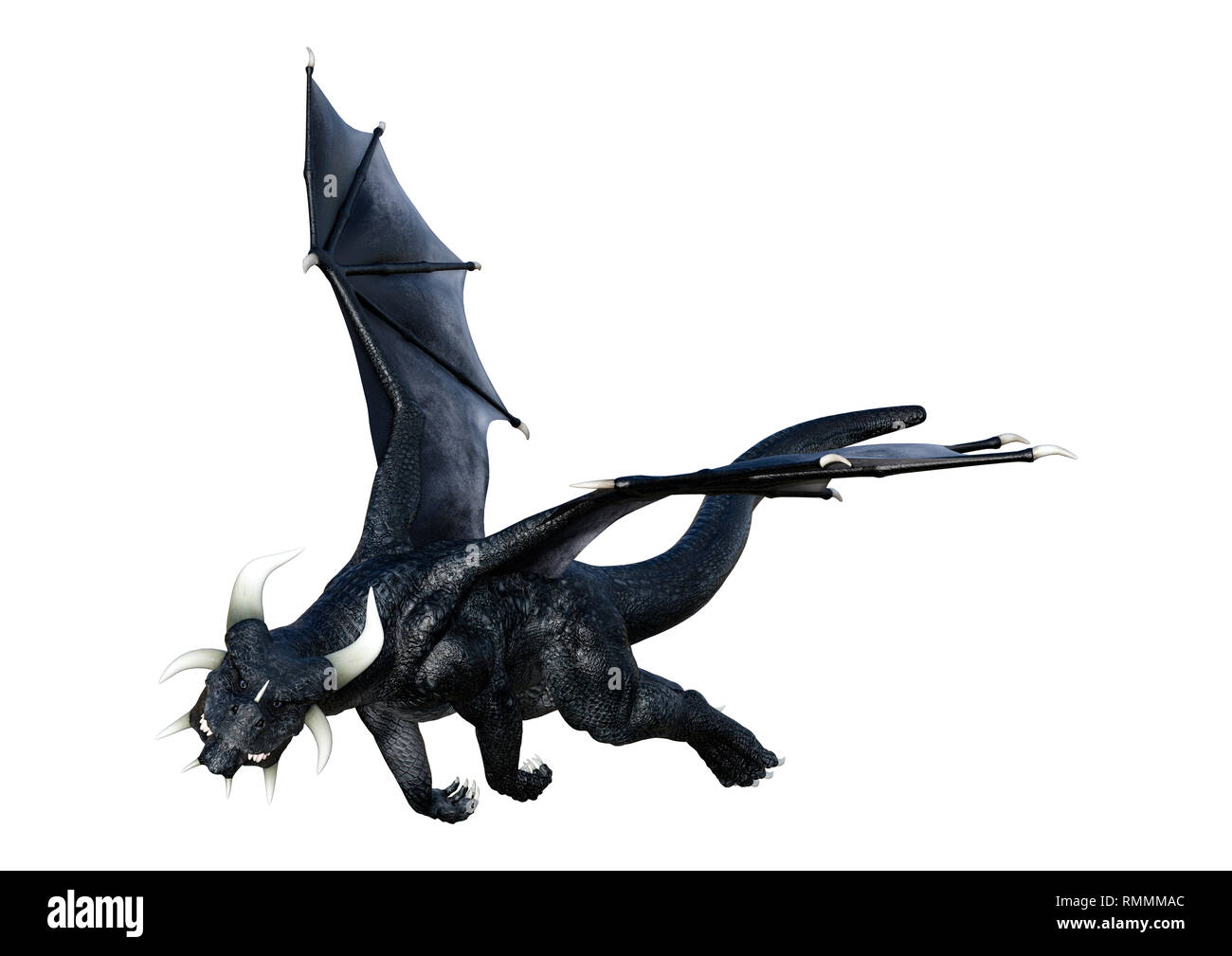 3D rendering of a black fantasy dragon isolated on white background ...