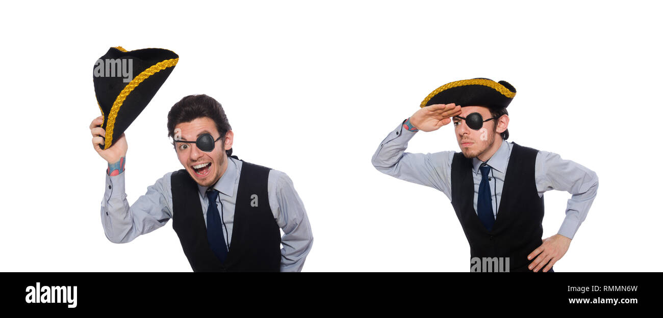 One-eyed man with tricorn isolated on white Stock Photo - Alamy
