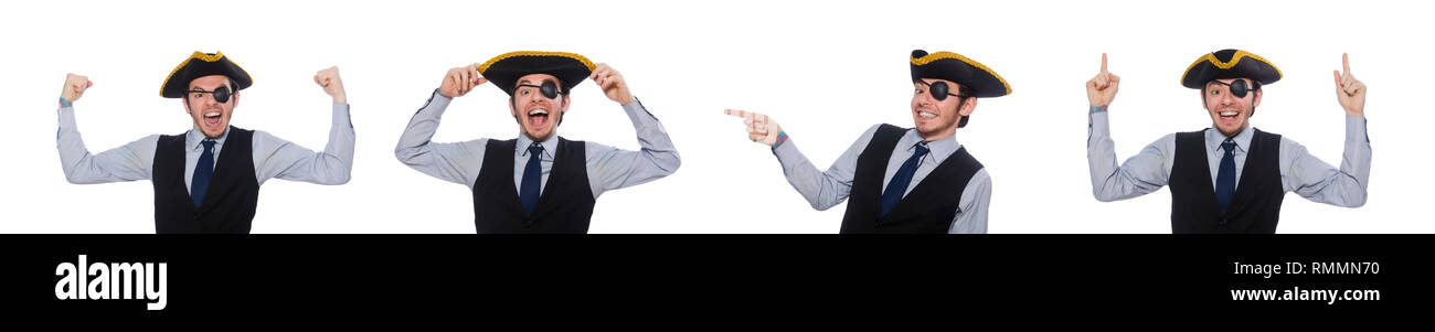 One-eyed man with tricorn isolated on white Stock Photo - Alamy