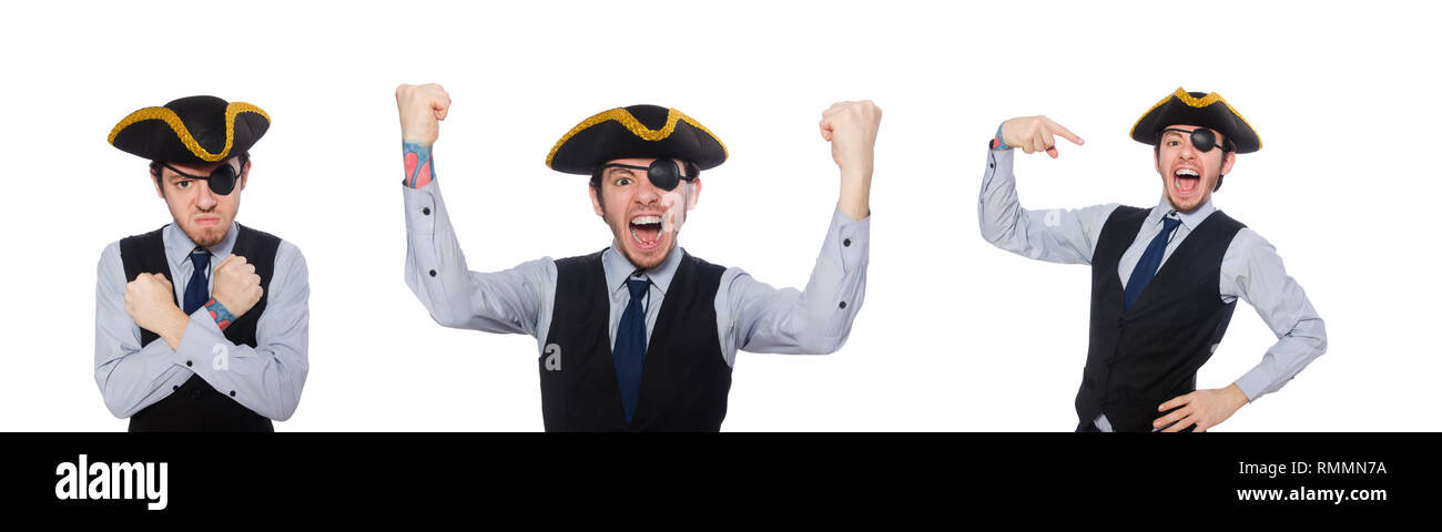 One-eyed man with tricorn isolated on white Stock Photo - Alamy