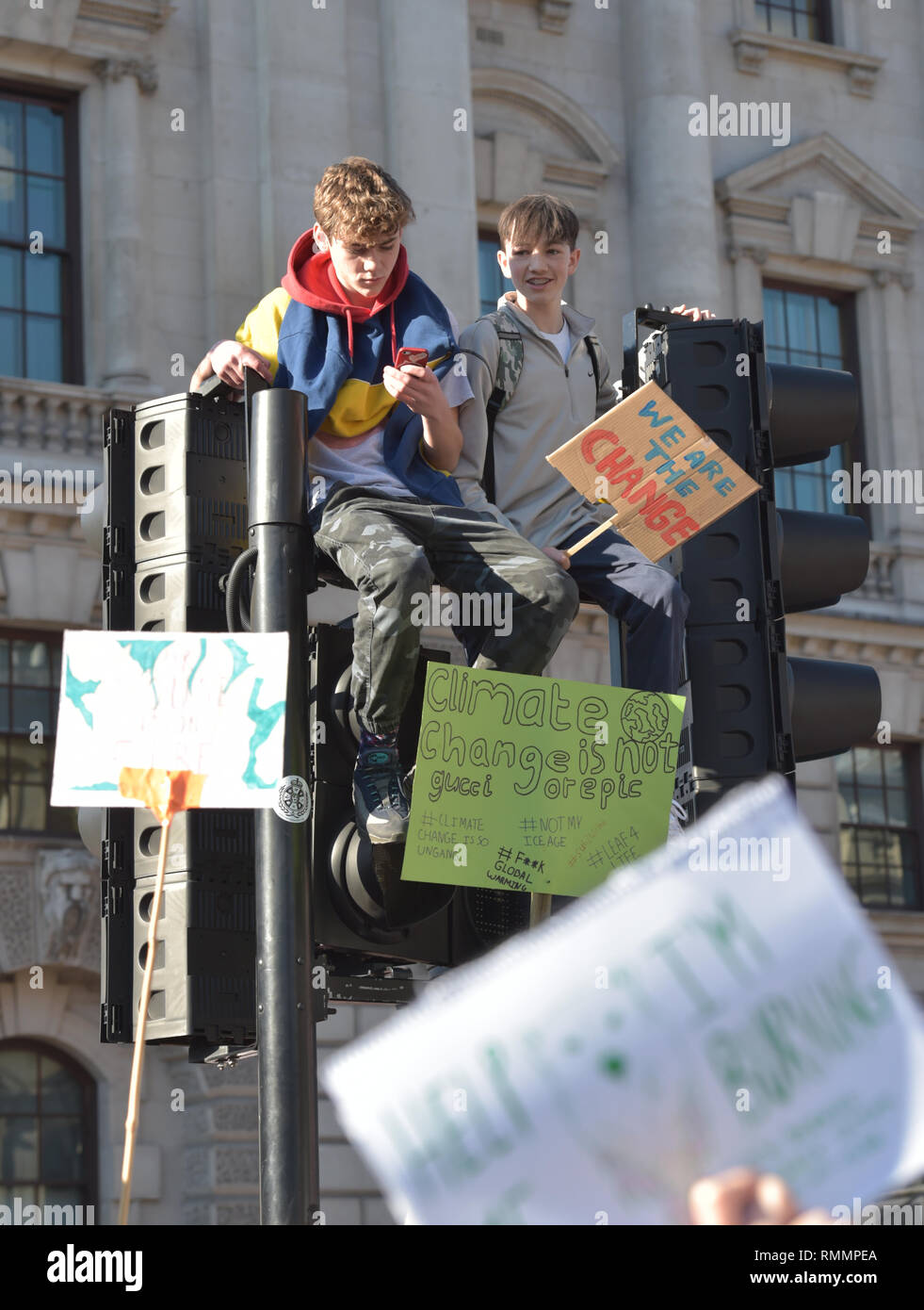 Students from the Youth Strike 4 Climate movement on traffic lights ...