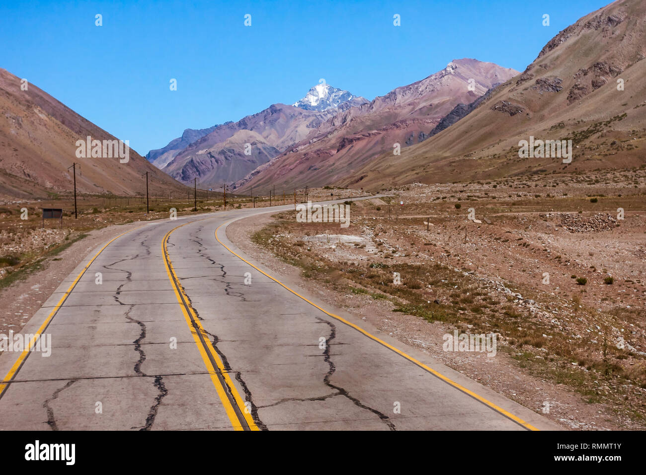 The National Route 7 (Ruta Nacional 7 ), here in the Andes, crosses ...