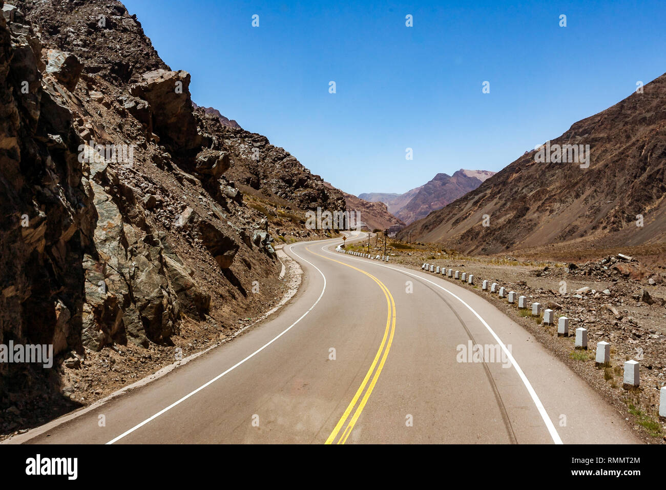 The National Route 7 (Ruta Nacional 7 ), here in the Andes, crosses ...