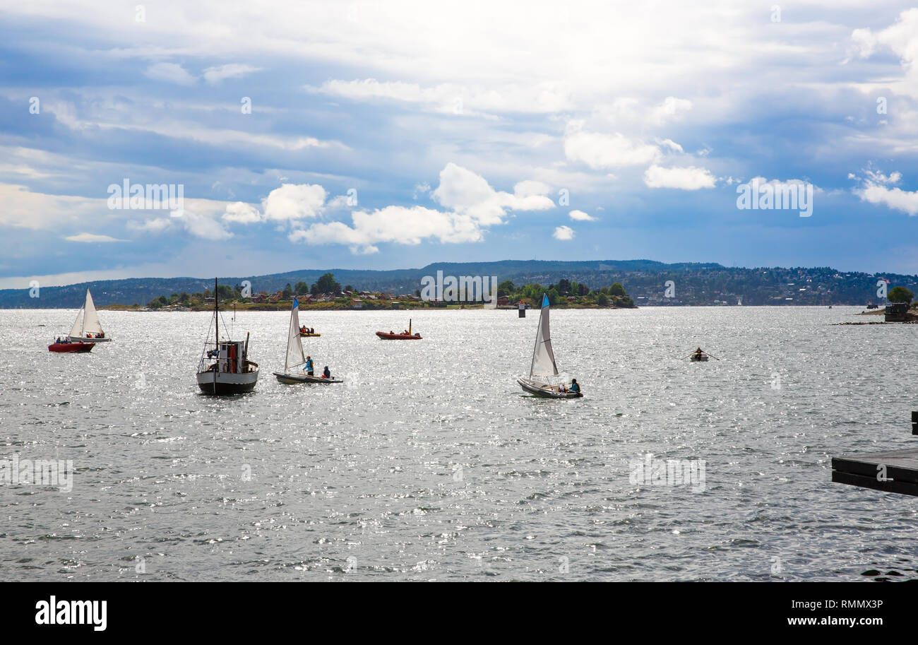 Coastline in Oslo with boats, hills and forest Stock Photo - Alamy