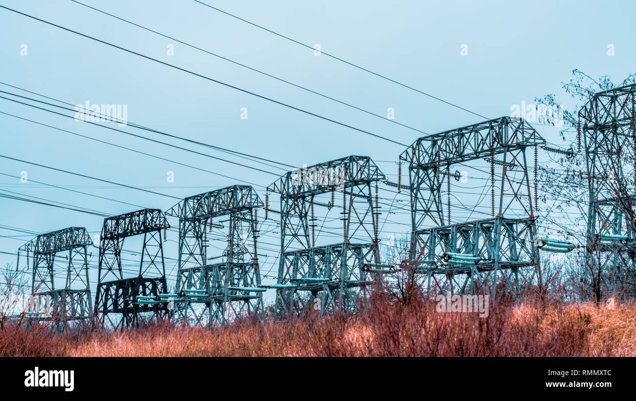 power line is in the field Stock Photo - Alamy