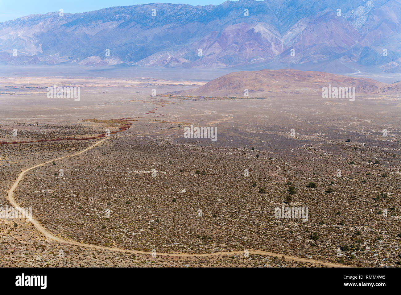 Aerial view of Movie Road running through Inyo Valley near Lone Pine ...