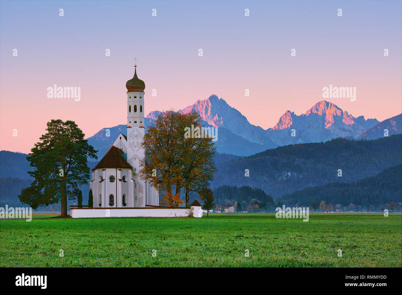 St. Coloman church in Bavaria, beautiful sunrise outdoor background ...