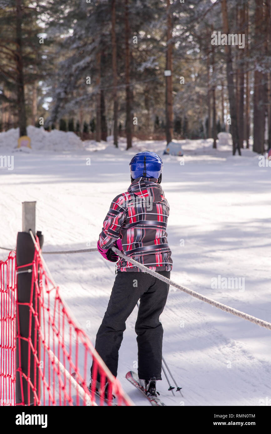 Beautiful girl skiing on mountain Stock Photo - Alamy