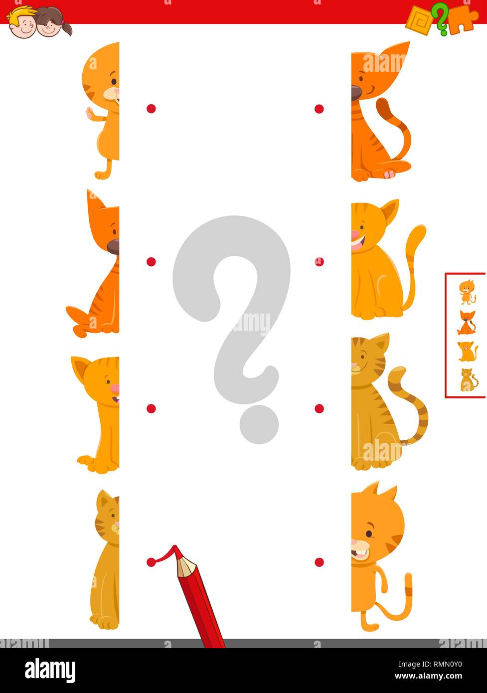 Cartoon Illustration of Educational Game of Matching Halves of Funny ...