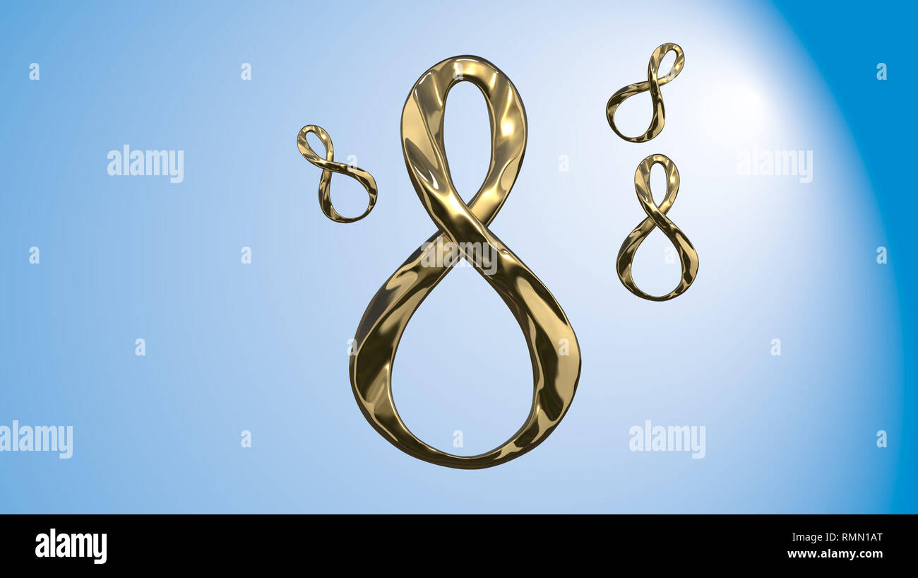 8 March symbol. Figure of eight made of cast gold platinum or silver ...