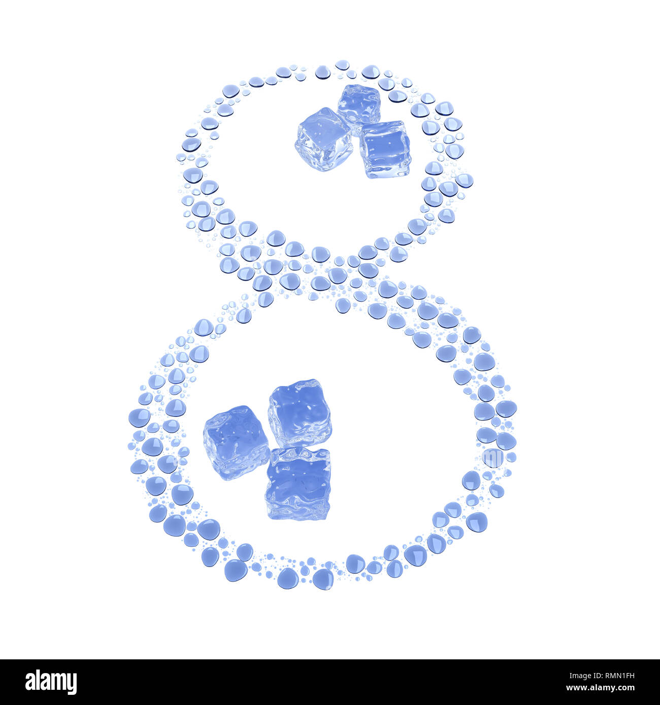number 8 made of water drops and ice boxes isolated on white background ...