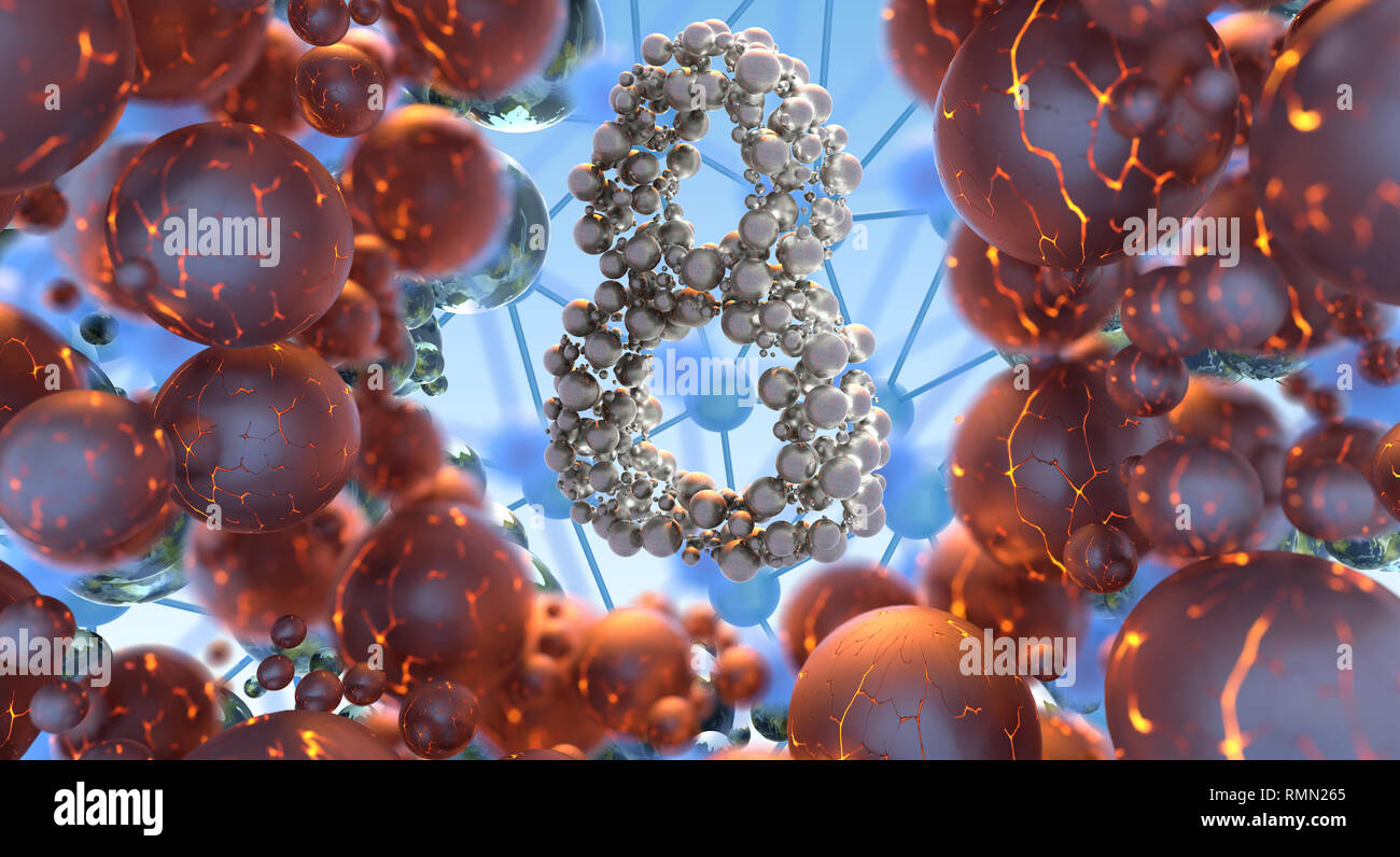 8 March symbol eight made of golden spheres flying in the space and ...