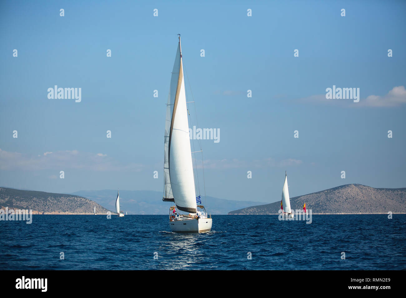 Greece sailing yacht boat at Aegean Sea. Luxury cruise yachting Stock ...