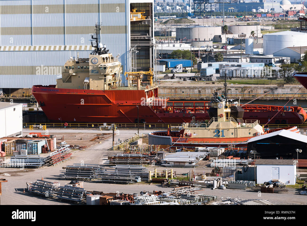 TAMPA, FLORIDA - February 27, 2016: A shipyard is a place where ships ...