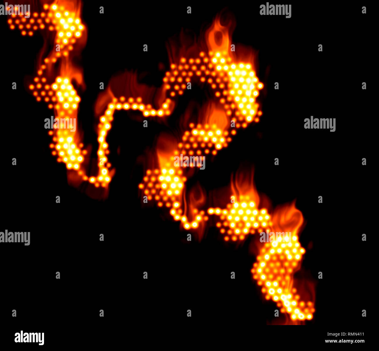burning Lightning made from fire striking over black background Stock ...