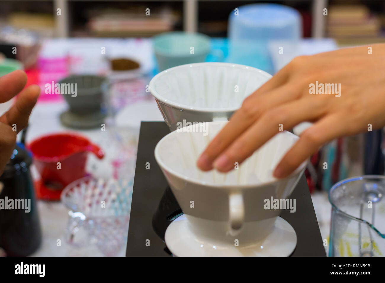 Barista hand drip Coffee making Brewing filter Bar Cafe Stock Photo - Alamy