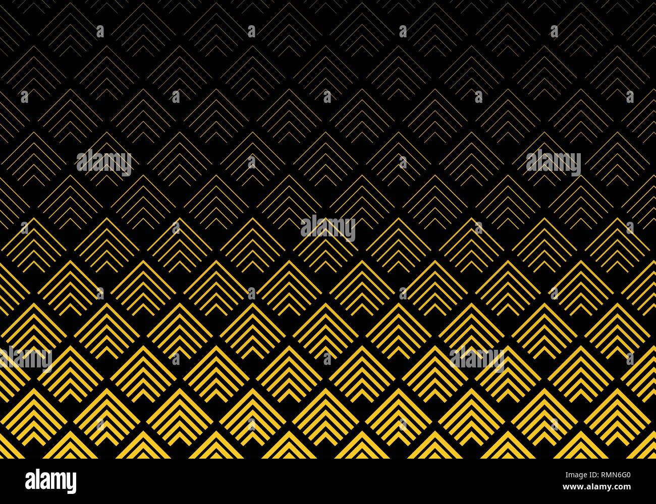 Abstract gold color chevron lines pattern on black background ...