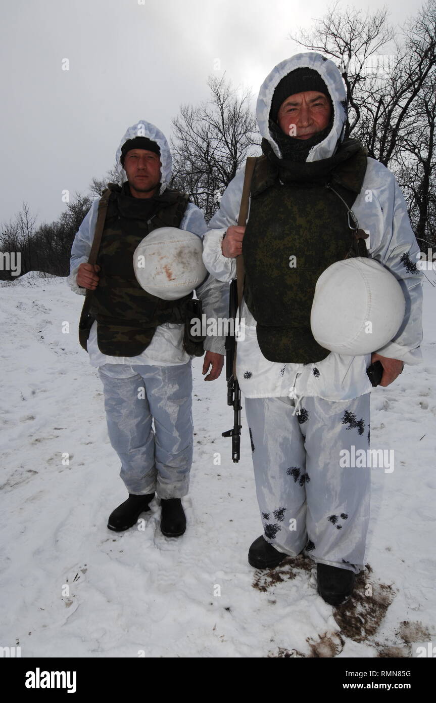 Two DPR soldiers from the Shakhtyorsk Division seen on duty at the ...