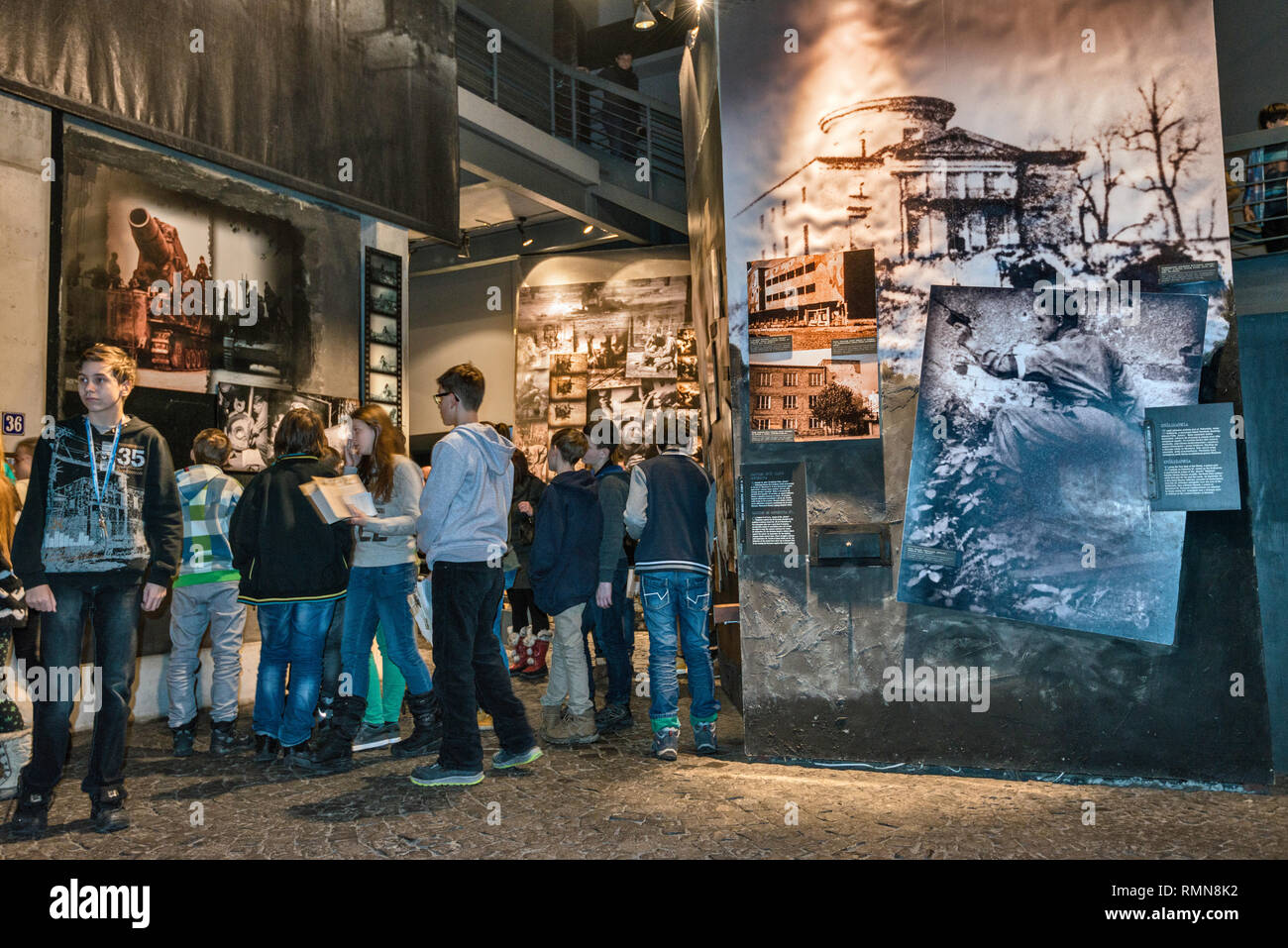 Children looking at displays at Warsaw Uprising Museum in Warsaw ...