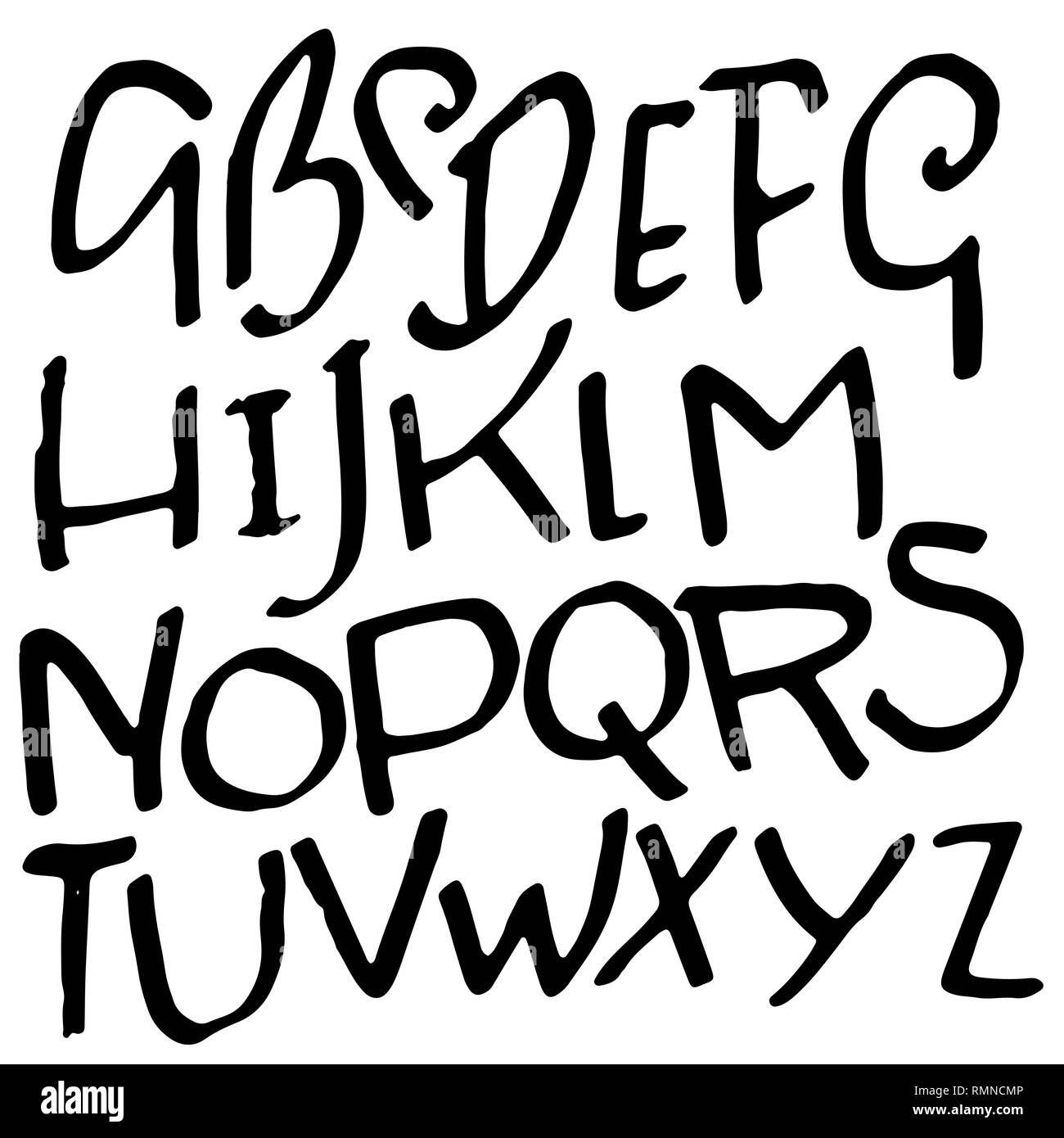 Simple alphabet letters. Handdrawn grunge ink font. Vector illustration ...