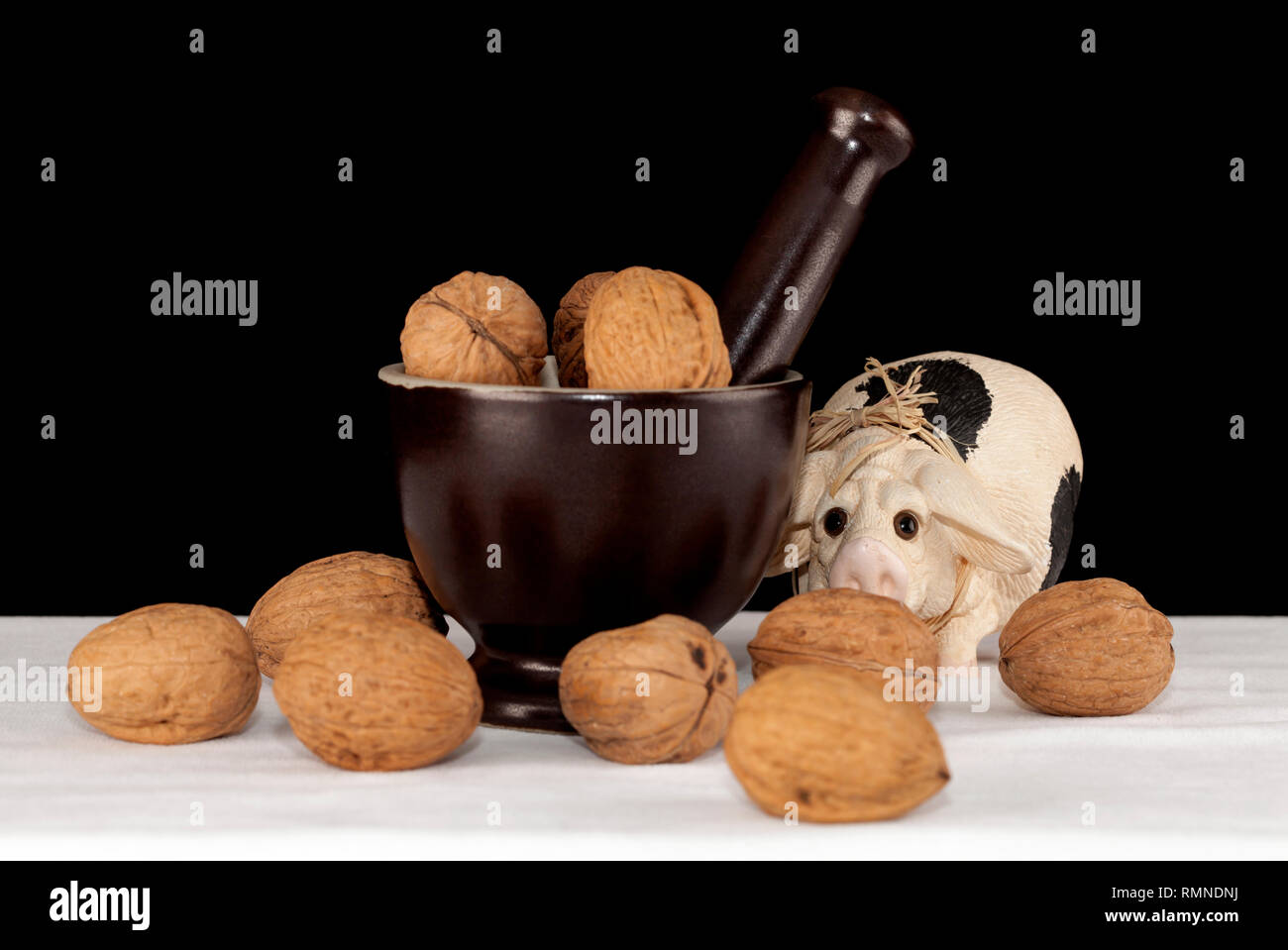 UMEA, SWEDEN ON JANUARY 08, 2019. Mortar, pestle, figure and some ...