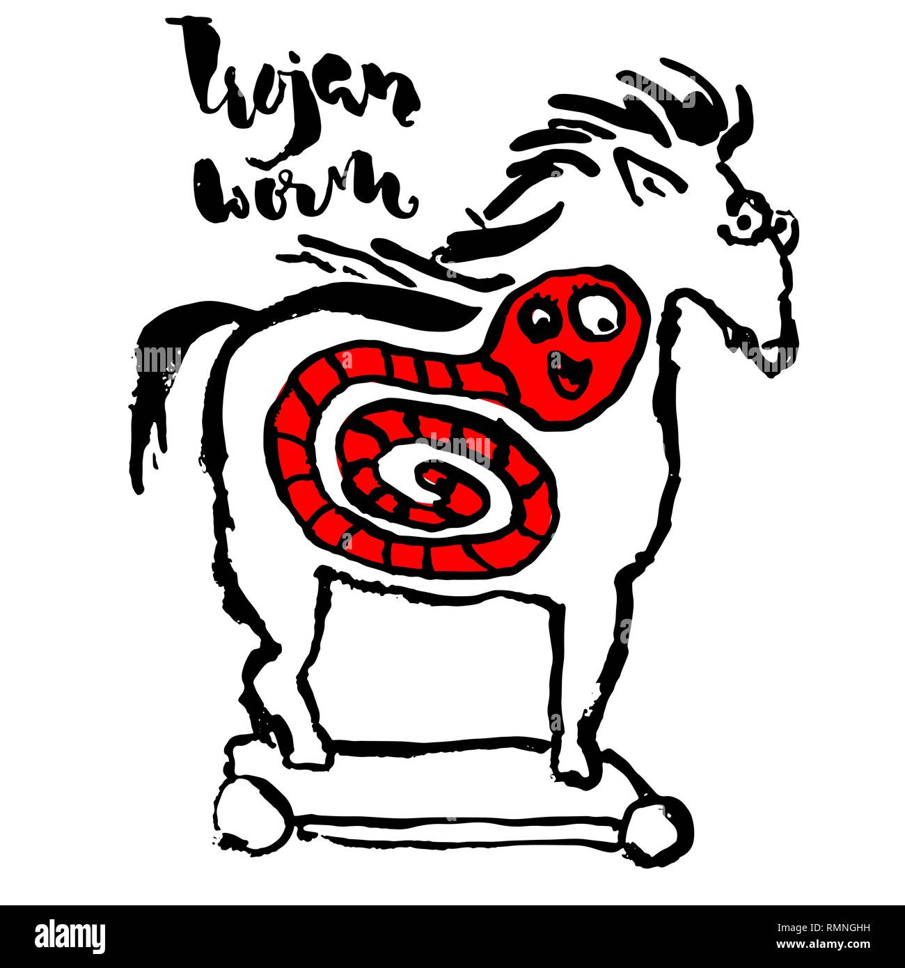 Trojan horse with worm inside. Computer virus symbol. Grunge dry brush ...