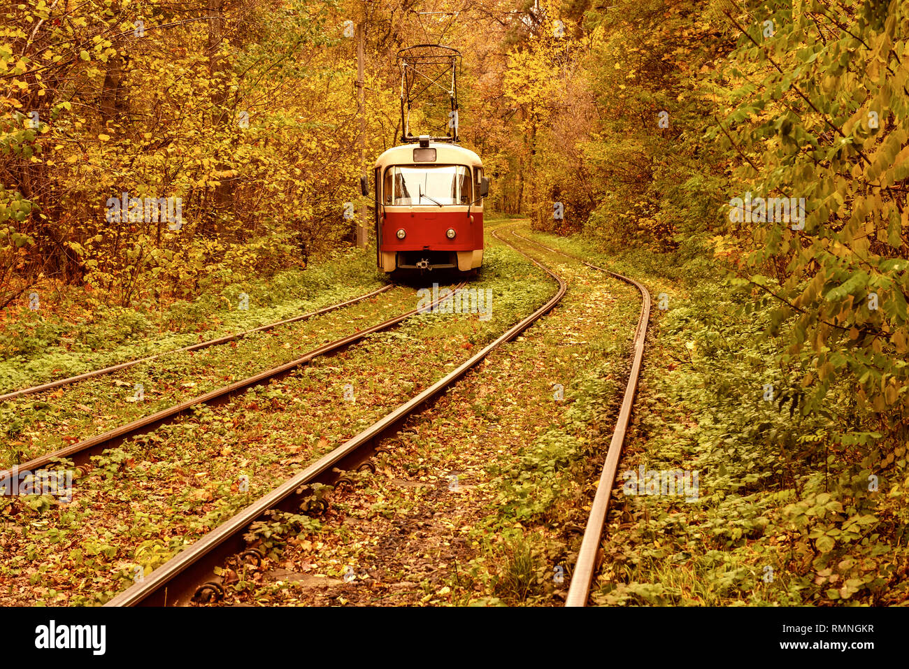 Vintage red tram Stock Photo - Alamy