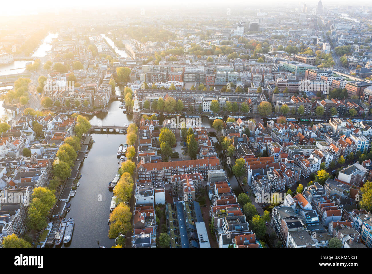 Panoramic aerial view of Amsterdam, Netherlands. View over historic ...