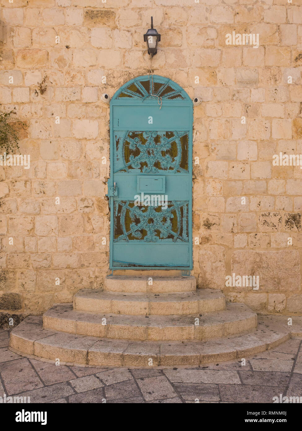 An old blue door a the abbey of Dormition (Church of the Cenacle) on ...