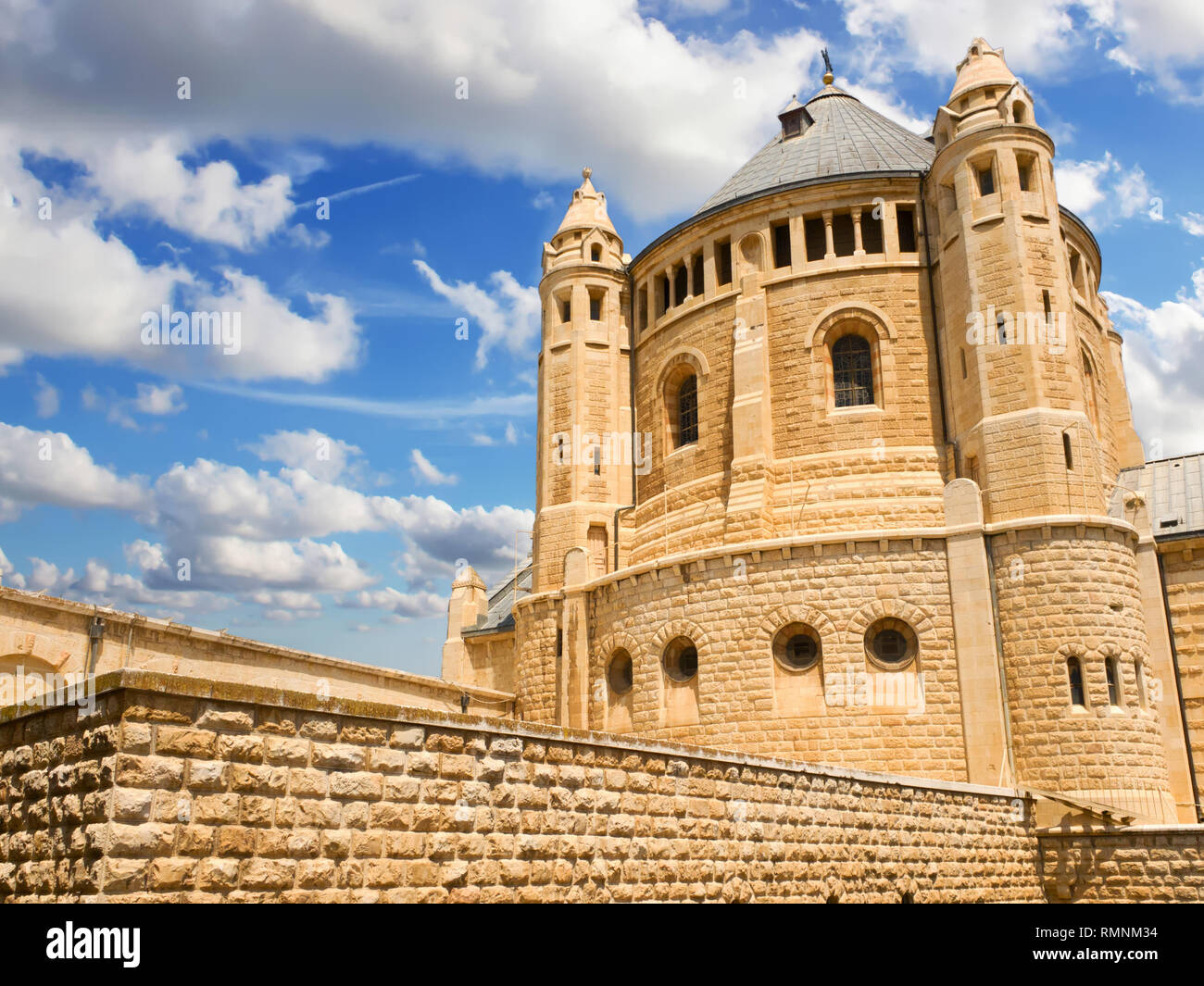 Scenic view of the Abbey of Dormition (Church of the Cenacle) on mount ...